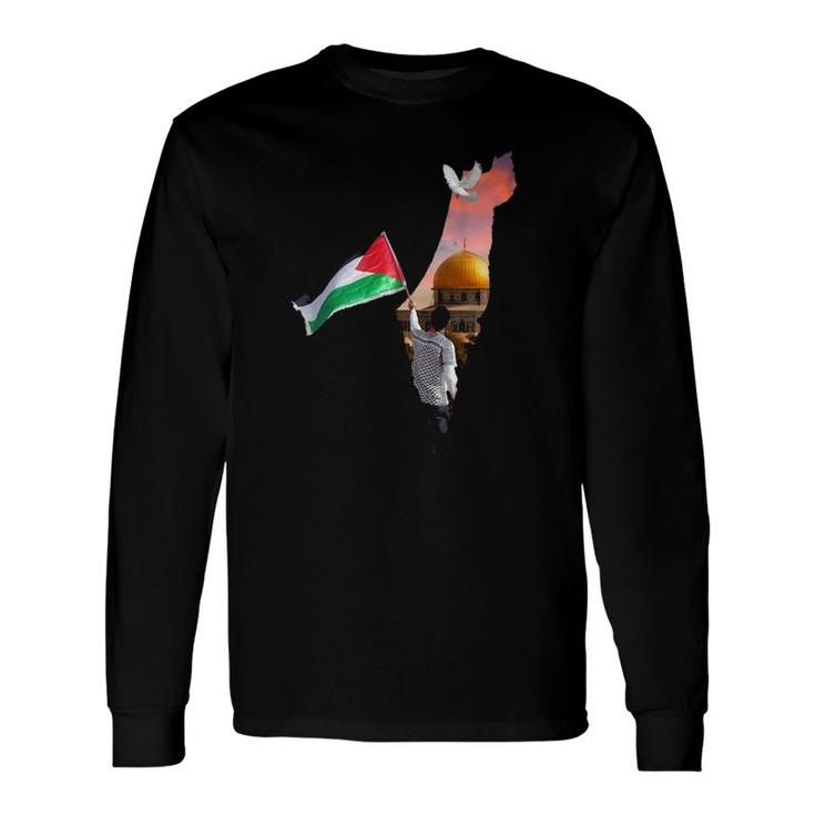 Free Palestine Flag Save Gaza Al Aqsa Mosque Jerusalem City Long Sleeve ...