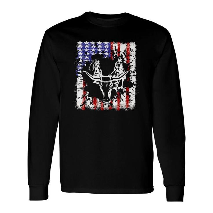 Independence Day Team Roping Bull Head July Of 4Th Us Flag Long Sleeve ...