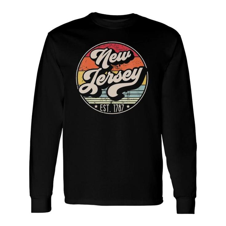 Retro New Jersey Home State Nj Cool 70S Style Sunset V-Neck Long Sleeve ...