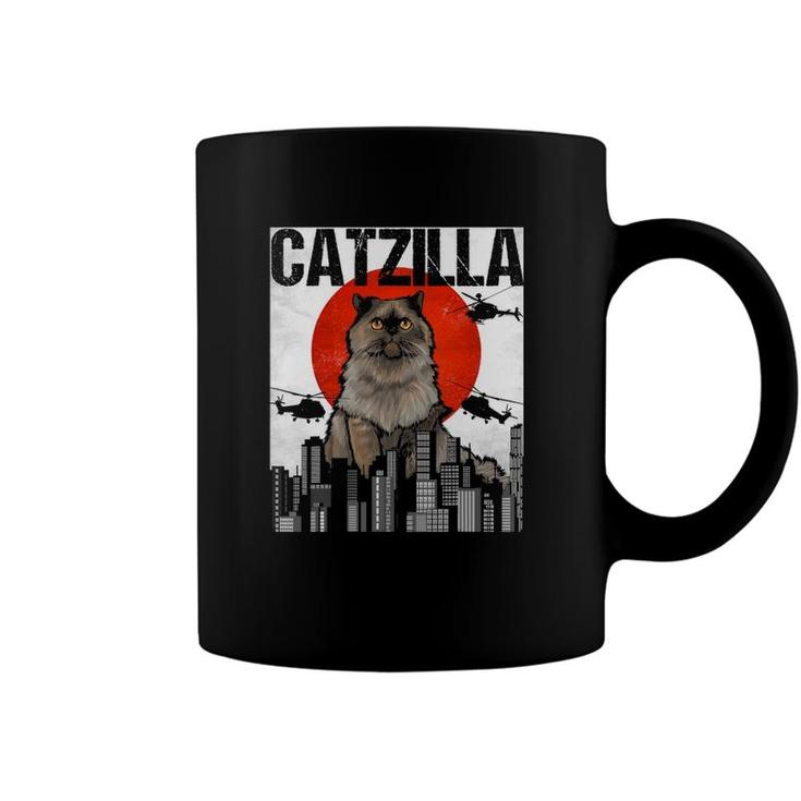 Funny Vintage Japanese Catzilla Persian Cat Coffee Mug | Mazezy