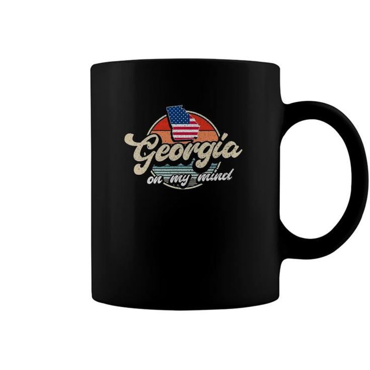 Georgia On My Mind The Peach State Outline Southern Usa Flag Coffee Mug ...