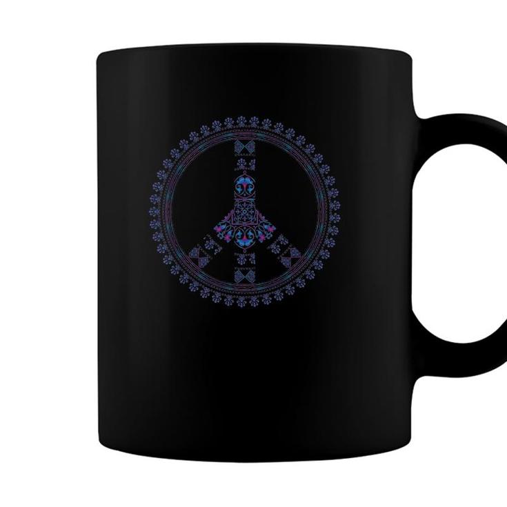 Vintage Mandala Peace Sign With Blue Tiles Retro Hippie Coffee Mug ...