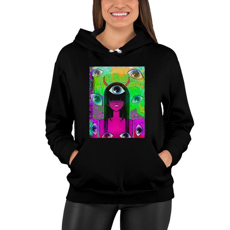 Glitchcore Anime Demon Girl Eye Weirdcore Clothes Hoodie | Mazezy