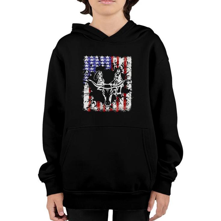 Independence Day Team Roping Bull Head July Of 4Th Us Flag Youth Hoodie ...