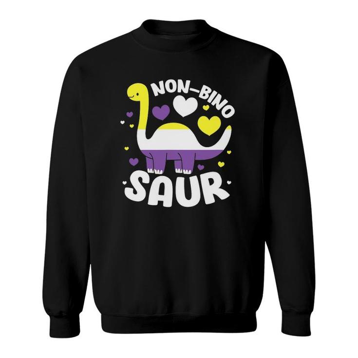 Non-Bino Saur Funny Non Binary Dinosaur Genderqueer Flag Sweatshirt | Seseable