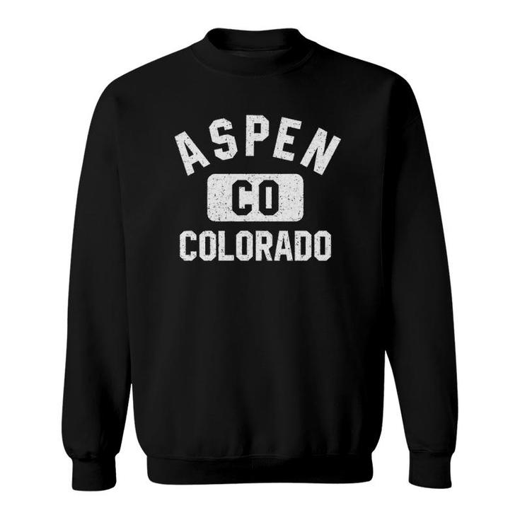 Aspen Co Colorado Gym Style Distressed White Print Sweatshirt - Seseable