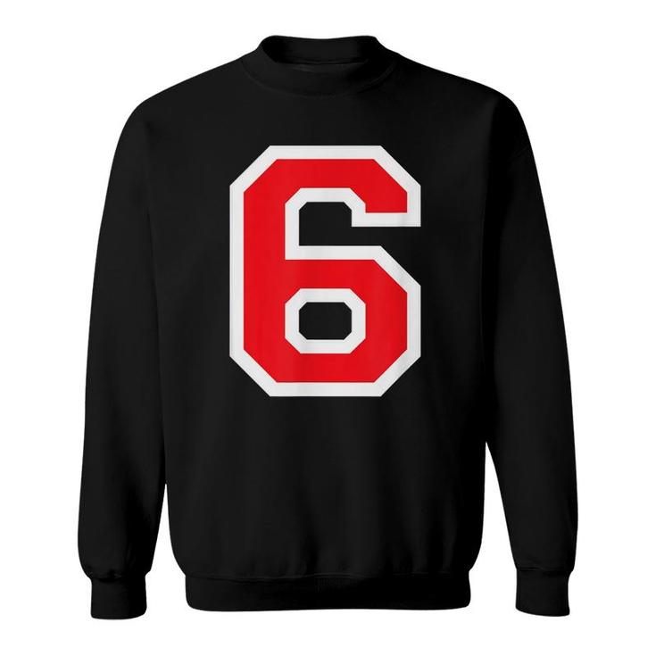Jersey Uniform Number 6 Block Lettering Red Sweatshirt | Seseable