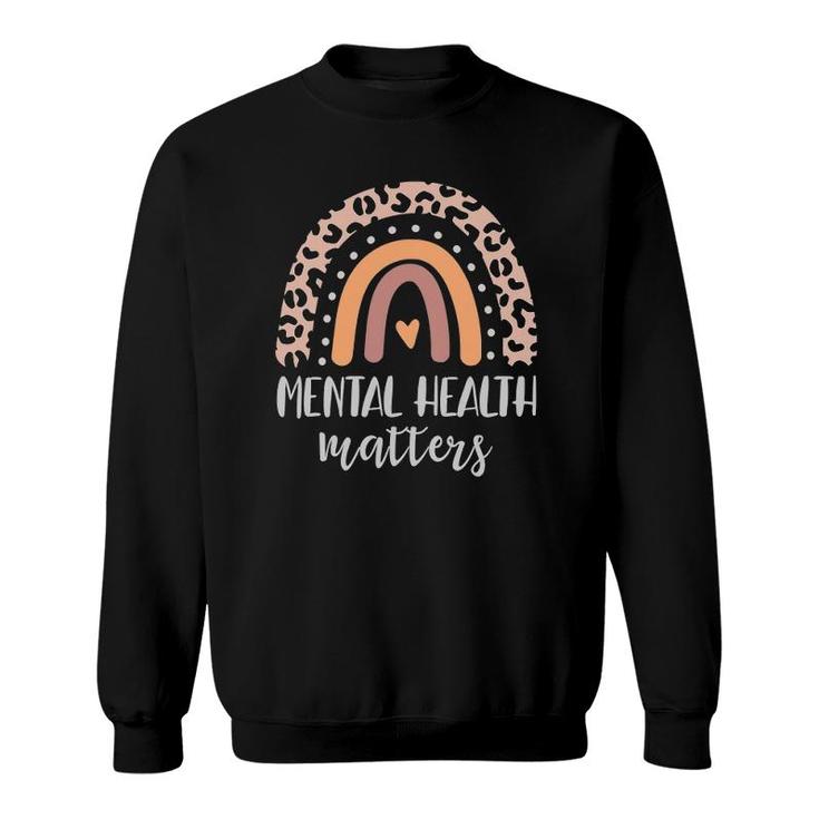 Womens Mental Health Matters Leopard Print Boho Rainbow Awareness