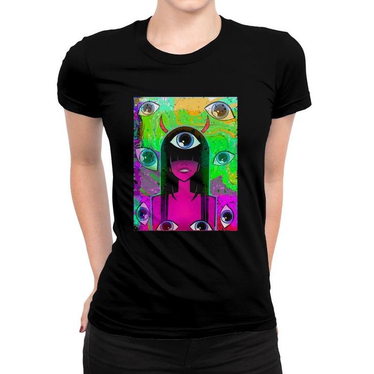 Glitchcore Anime Demon Girl Eye Weirdcore Clothes Women Flowy Tank | Mazezy