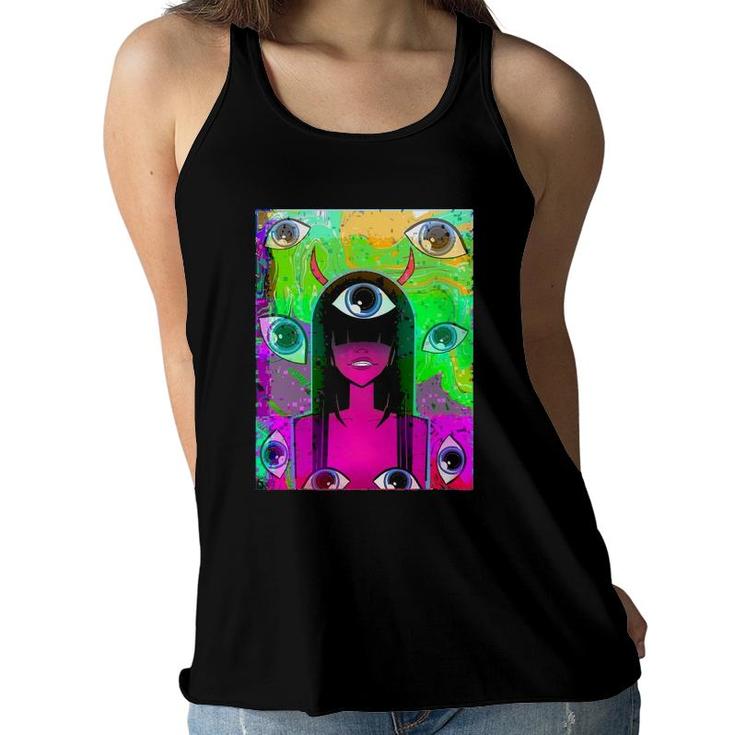 Glitchcore Anime Demon Girl Eye Weirdcore Clothes Women Flowy Tank | Mazezy