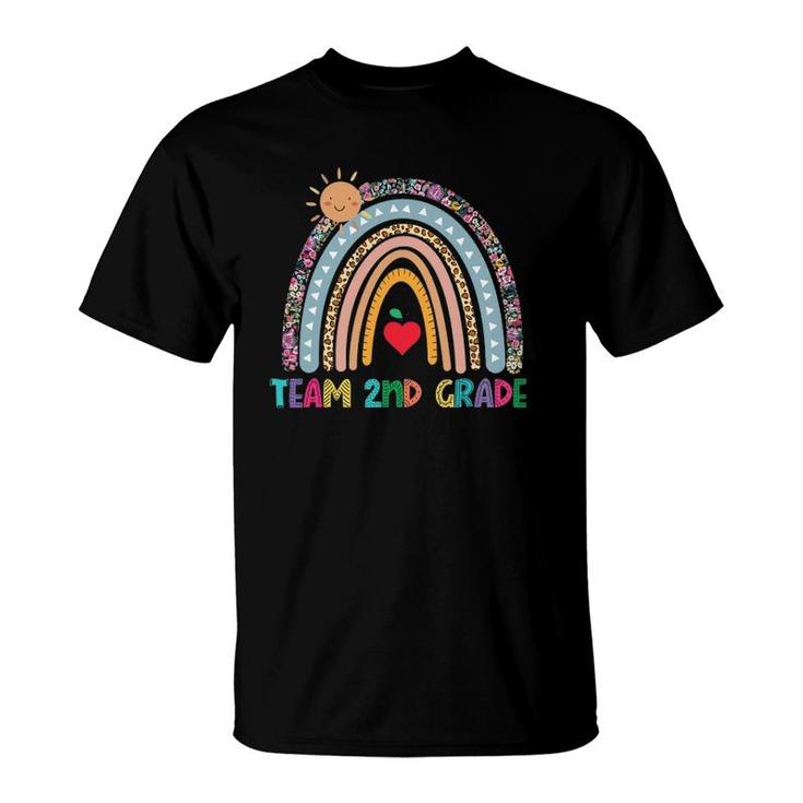 Team 2Nd Grade Leopard Flower Rainbow 2Nd Grade Teacher T-Shirt | Seseable
