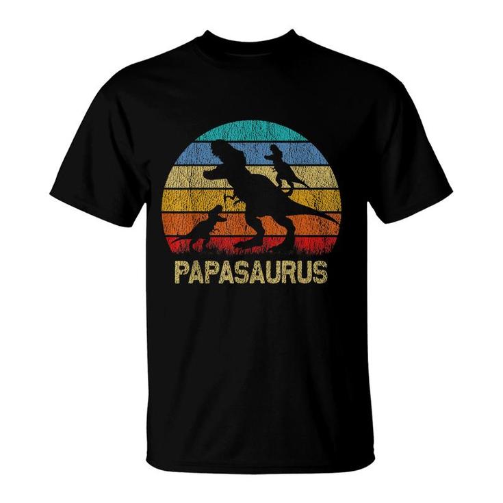 Papa Dinosaur T Rex Papasaurus 2 Kids Family Matching T-Shirt | Seseable