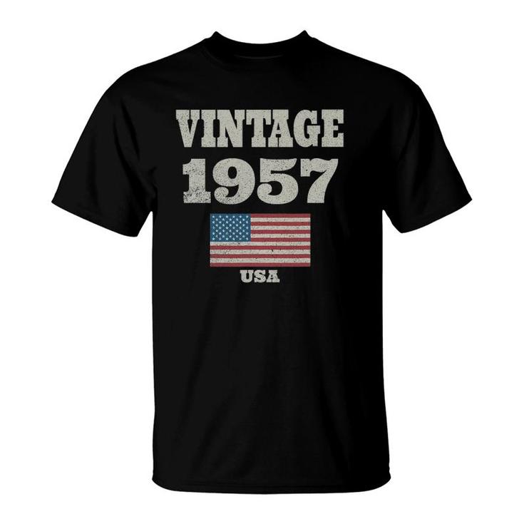 64Th Birthday Gift Vintage 1957 American Usa Flag T-Shirt | Seseable
