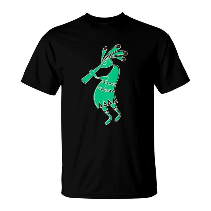 Kokopelli Turquoise Graphic Native Flute Player Tee T-Shirt | Mazezy