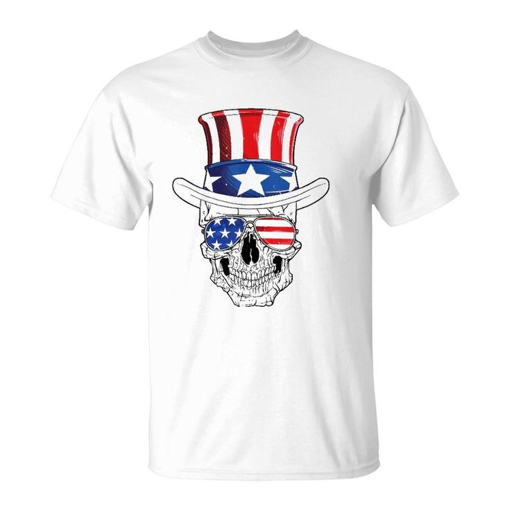 Skull 4Th Of July Uncle Sam Men Usa American Flag Sunglasses T-Shirt ...